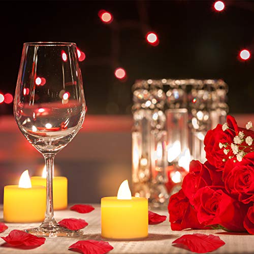 B2LOVER 1000 Pieces Artificial Rose Petals with 24 Pcs Flameless Candles for Romantic Night,Battery Operated Led Candles Valentine's Day Wedding Table Party Anniversary Decor