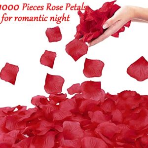 B2LOVER 1000 Pieces Artificial Rose Petals with 24 Pcs Flameless Candles for Romantic Night,Battery Operated Led Candles Valentine's Day Wedding Table Party Anniversary Decor