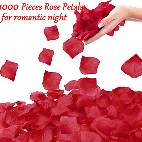 B2LOVER 1000 Pieces Artificial Rose Petals with 24 Pcs Flameless Candles for Romantic Night,Battery Operated Led Candles Valentine's Day Wedding Table Party Anniversary Decor