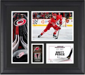 brett pesce carolina hurricanes framed 15" x 17" player collage with a piece of game-used puck - nhl player plaques and collages