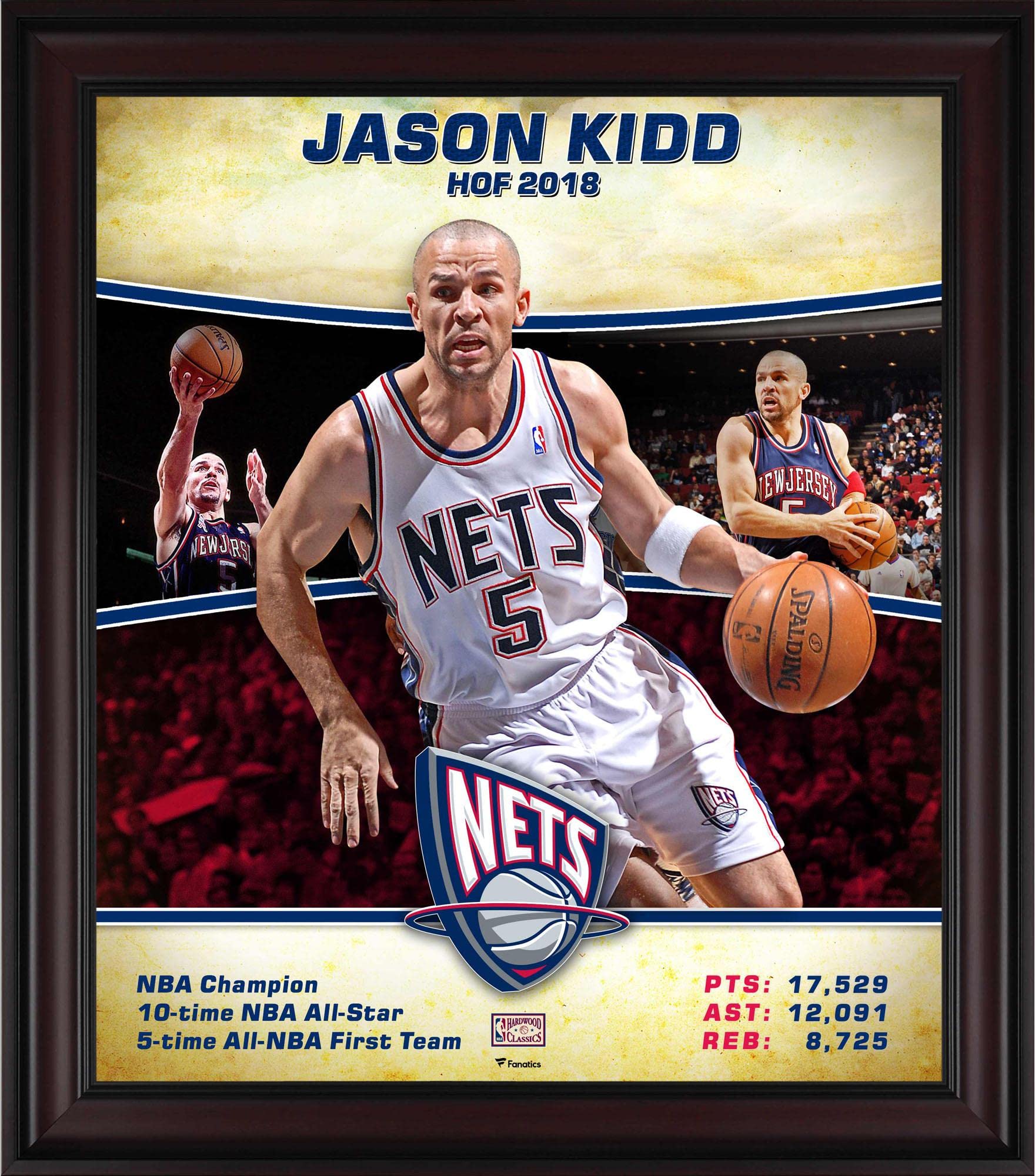 Jason Kidd New Jersey Nets Framed 15" x 17" Hardwood Classics Player Collage - NBA Player Plaques and Collages