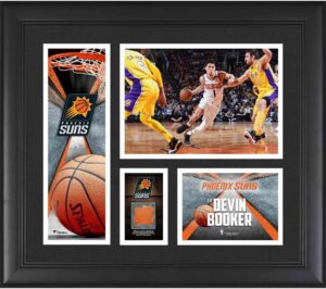 devin booker phoenix suns framed 15" x 17" collage with a piece of team-used basketball - nba player plaques and collages