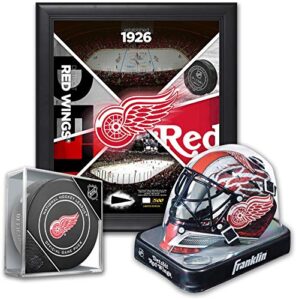 detroit red wings ultimate fan collectibles bundle - includes team impact 15" x 17" frame, mini goalie mask, and official game puck - nhl team plaques and collages