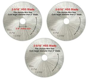 3 pack 2 5/16" x 100t x 3/8" hss saw blades -for mini miter cut off chop saw for jounjip, anaconda, drill master benchtop saws by jounjip