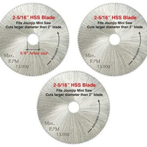 3 Pack 2 5/16" x 100T x 3/8" HSS Saw Blades -for Mini Miter Cut Off Chop Saw for Jounjip, Anaconda, Drill Master Benchtop Saws by JOUNJIP