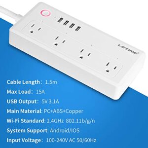 Smart Power Strip Work with Alexa, Google Home, 4.92ft Surge Protector Extension Cord, 4AC Outlets and 4 USB Charging Ports, Timer Schedule, Remote Control via Smart Phone, Smart WiFi Outlets