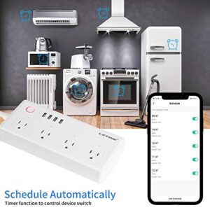 Smart Power Strip Work with Alexa, Google Home, 4.92ft Surge Protector Extension Cord, 4AC Outlets and 4 USB Charging Ports, Timer Schedule, Remote Control via Smart Phone, Smart WiFi Outlets