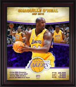 shaquille o'neal los angeles lakers framed 15" x 17" hardwood classics player collage - nba player plaques and collages