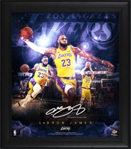 sports memorabilia lebron james los angeles lakers framed 15" x 17" stars of the game collage - facsimile signature - nba player plaques and collages