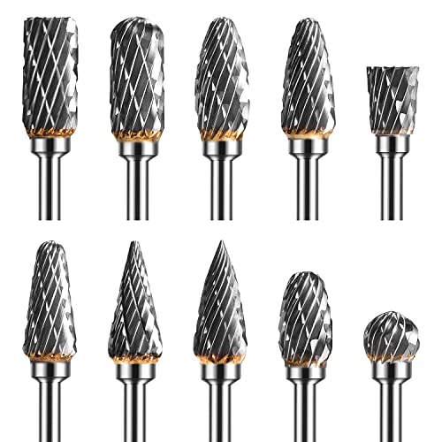 Tungsten Carbide Rotary Burr Set with 1/8" Shank, Double Cut Carving Bits for Rotary Tool Accessories for DIY Woodworking, Polishing, Drilling