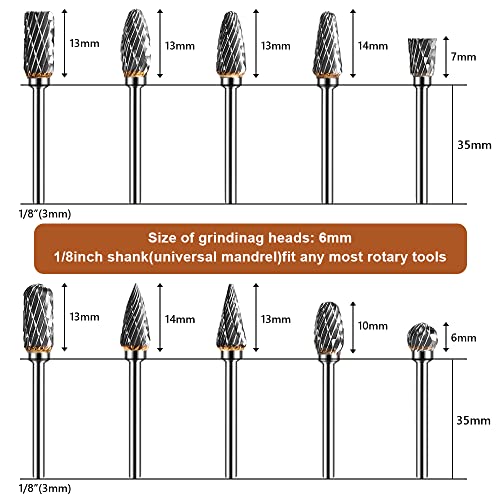 Tungsten Carbide Rotary Burr Set with 1/8" Shank, Double Cut Carving Bits for Rotary Tool Accessories for DIY Woodworking, Polishing, Drilling