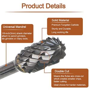 Tungsten Carbide Rotary Burr Set with 1/8" Shank, Double Cut Carving Bits for Rotary Tool Accessories for DIY Woodworking, Polishing, Drilling