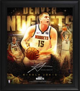 nikola jokic denver nuggets framed 15" x 17" stars of the game collage - facsimile signature - nba player plaques and collages