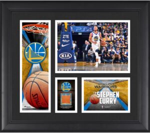 stephen curry golden state warriors framed 15" x 17" collage with a piece of team-used basketball - nba player plaques and collages