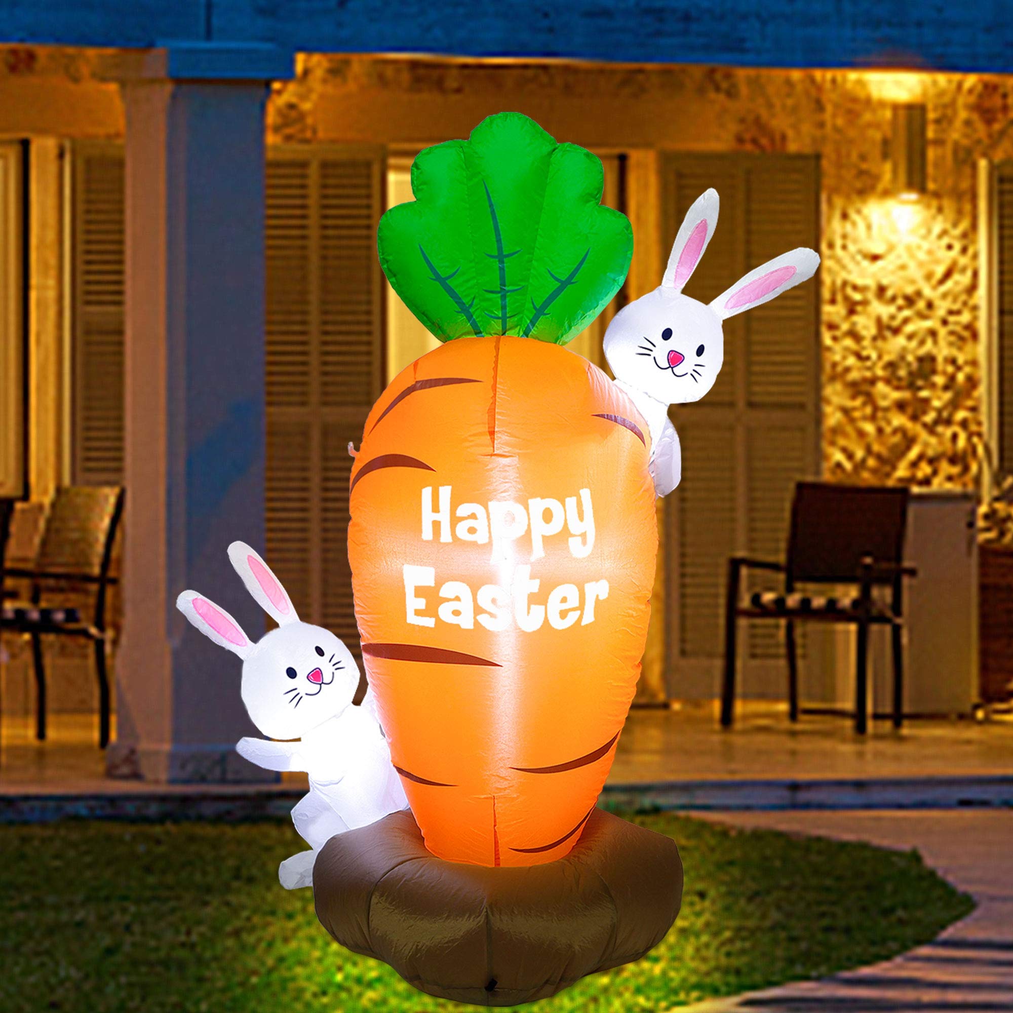 ATDAWN 5 ft Easter Inflatable Bunnies with Giant Carrot, Easter Inflatable Outdoor Holiday Decoration, Easter Blow Up Lawn Yard Garden Inflatables Decorations