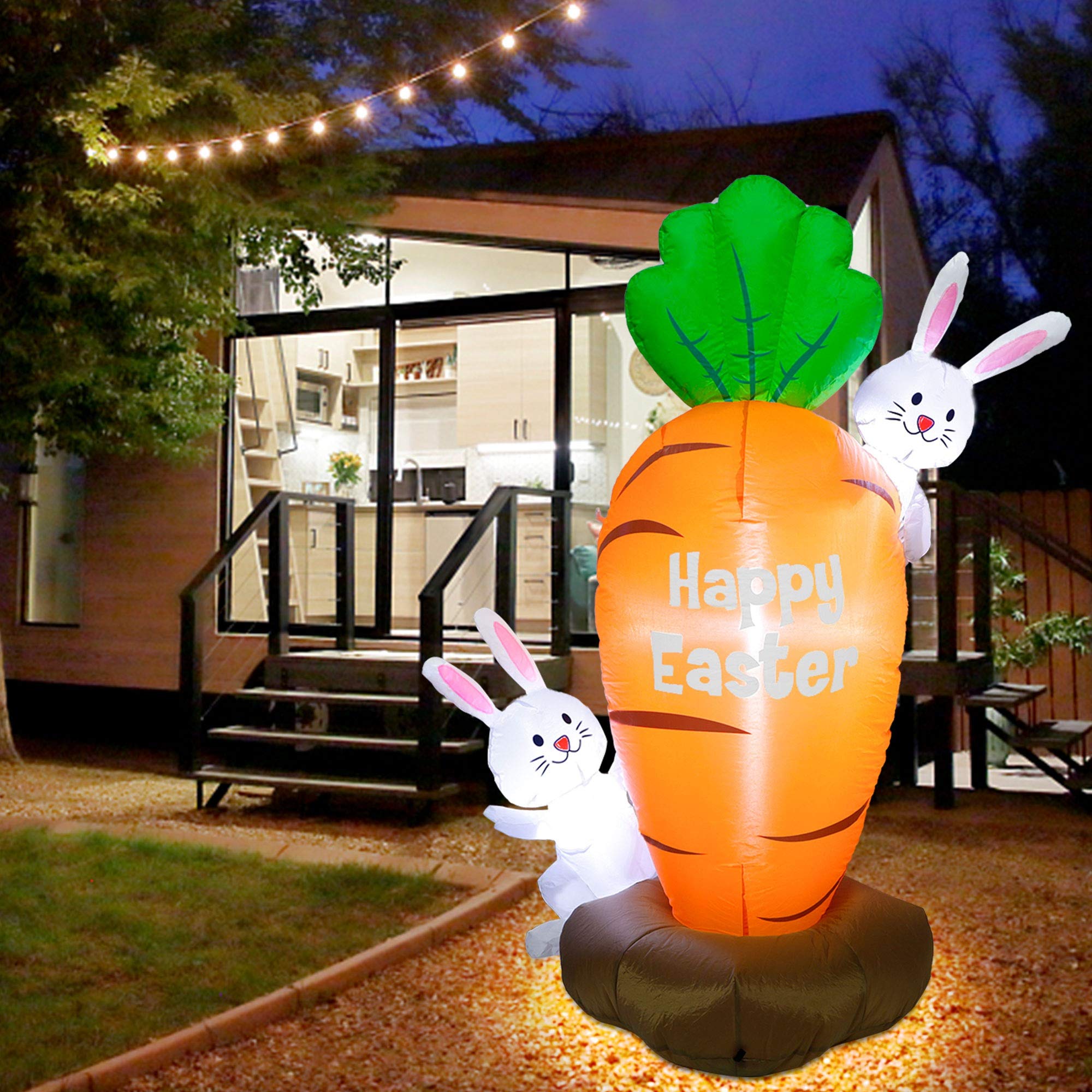 ATDAWN 5 ft Easter Inflatable Bunnies with Giant Carrot, Easter Inflatable Outdoor Holiday Decoration, Easter Blow Up Lawn Yard Garden Inflatables Decorations