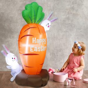 ATDAWN 5 ft Easter Inflatable Bunnies with Giant Carrot, Easter Inflatable Outdoor Holiday Decoration, Easter Blow Up Lawn Yard Garden Inflatables Decorations