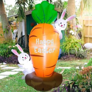 ATDAWN 5 ft Easter Inflatable Bunnies with Giant Carrot, Easter Inflatable Outdoor Holiday Decoration, Easter Blow Up Lawn Yard Garden Inflatables Decorations