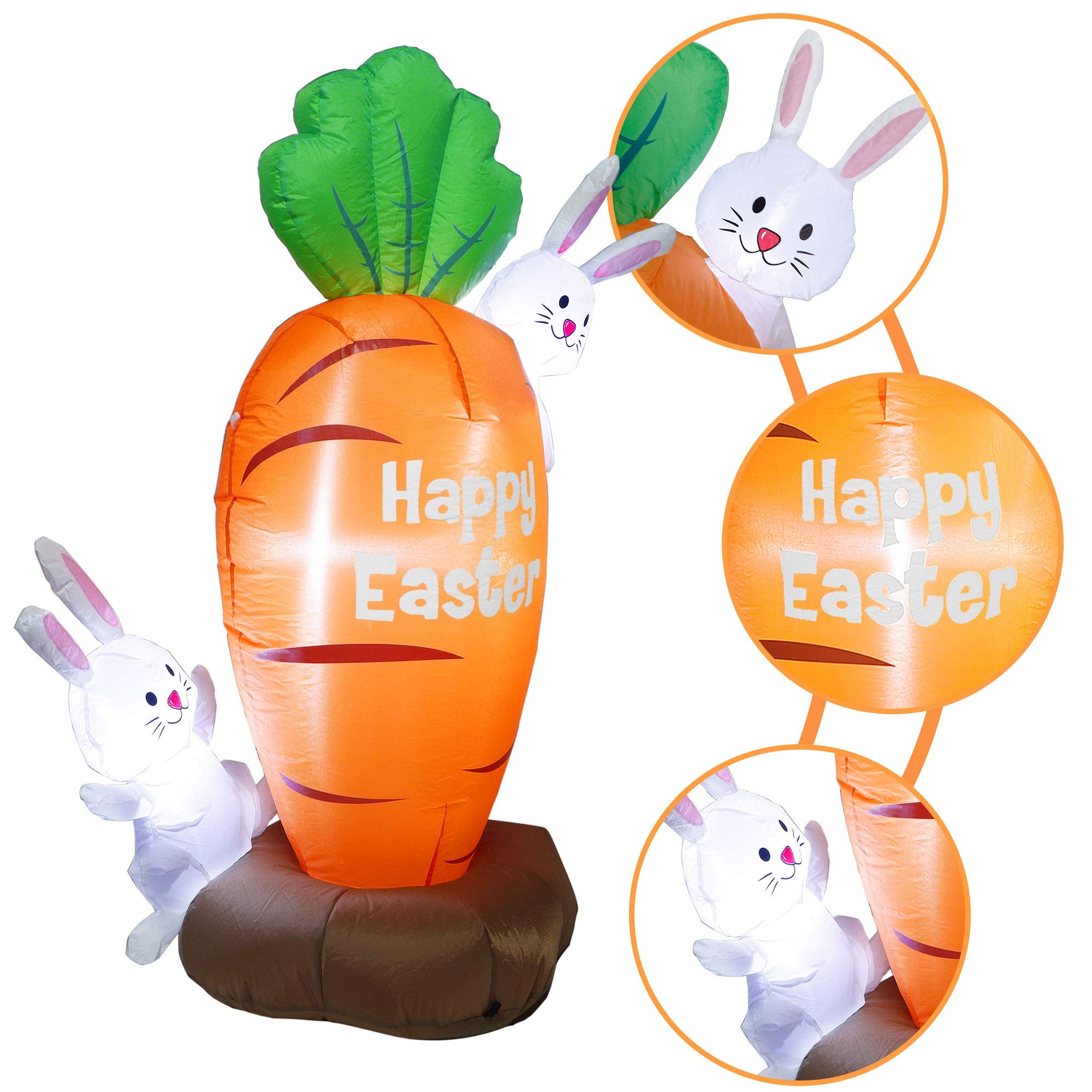 ATDAWN 5 ft Easter Inflatable Bunnies with Giant Carrot, Easter Inflatable Outdoor Holiday Decoration, Easter Blow Up Lawn Yard Garden Inflatables Decorations