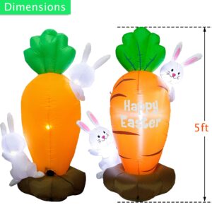 ATDAWN 5 ft Easter Inflatable Bunnies with Giant Carrot, Easter Inflatable Outdoor Holiday Decoration, Easter Blow Up Lawn Yard Garden Inflatables Decorations