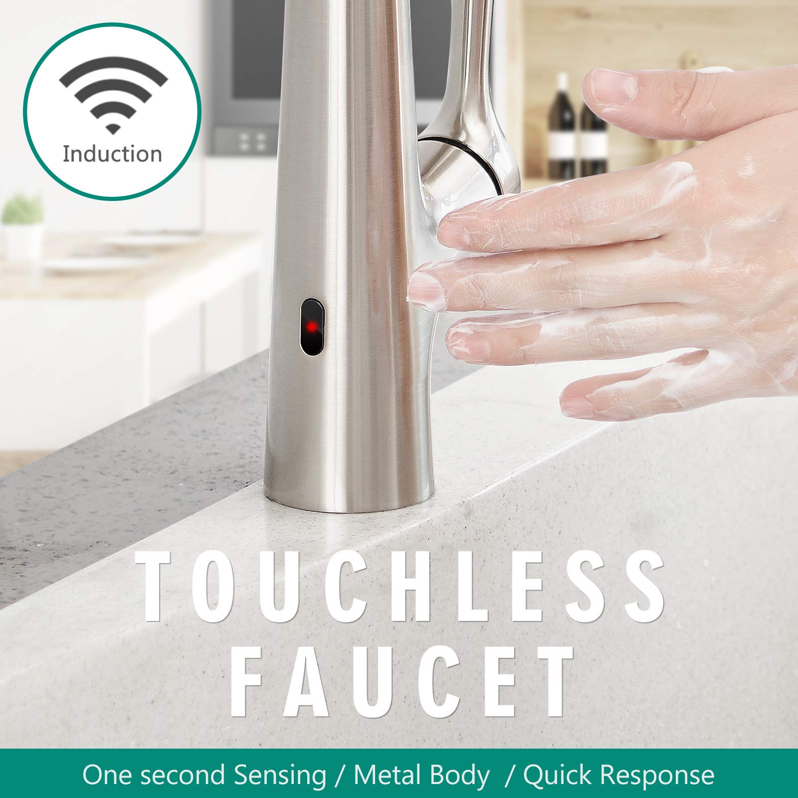 GIMILI Touchless Kitchen Faucet with Pull Down Sprayer, Single Handle Motion Sensor Activated Hands-Free Kitchen Sink Faucet Brushed Nickel