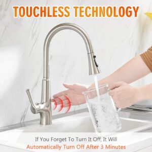 GIMILI Touchless Kitchen Faucet with Pull Down Sprayer, Single Handle Motion Sensor Activated Hands-Free Kitchen Sink Faucet Brushed Nickel