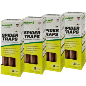 rescue! spider traps – catches brown recluse, hobo spiders, black widows & wolf spiders - 4 pack (12 traps)