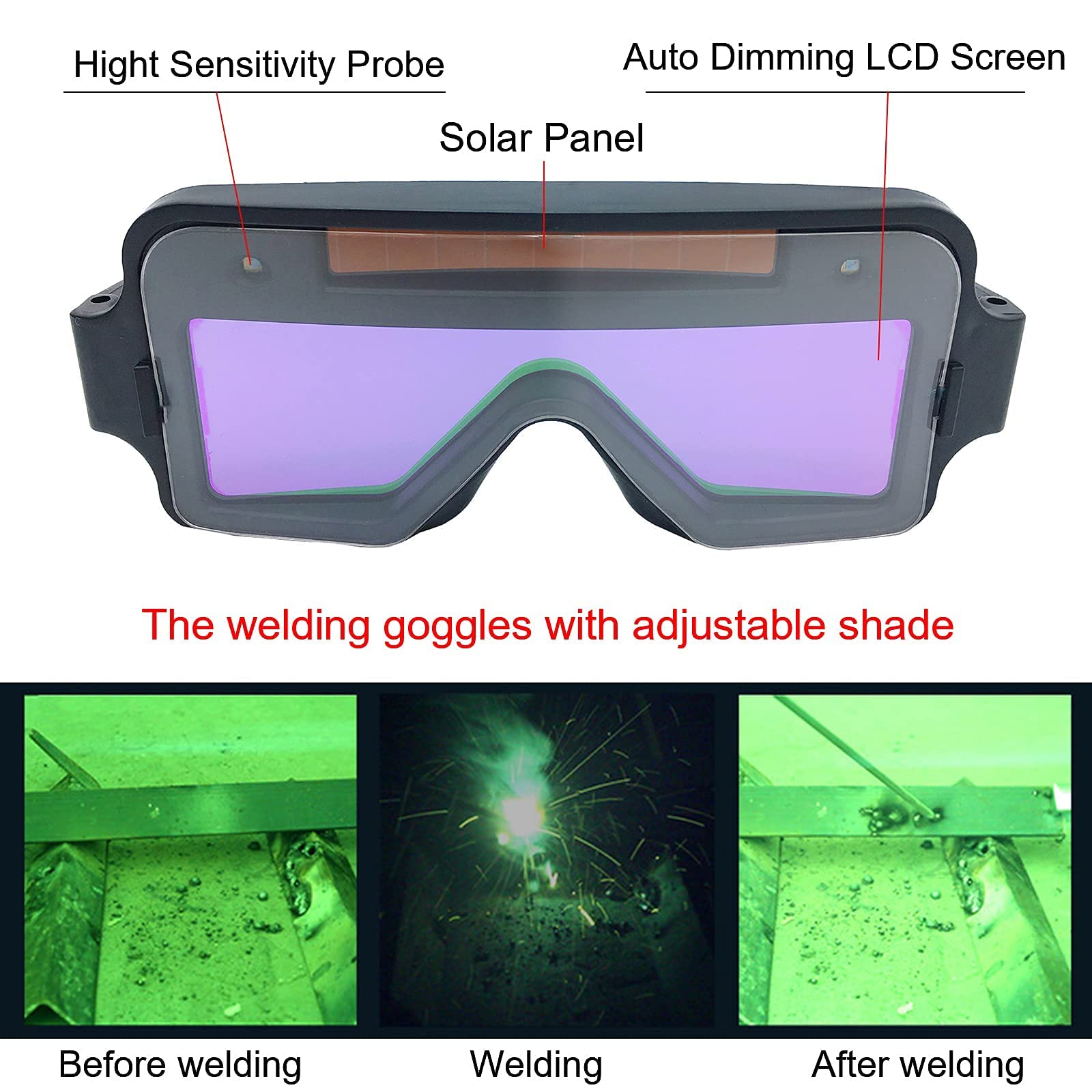 Welding Goggles Auto Darkening,Solar Auto Darkening Welding Glasses Over Glasses Mask Helmet, Welder Safety Eye Protection PC Glasses