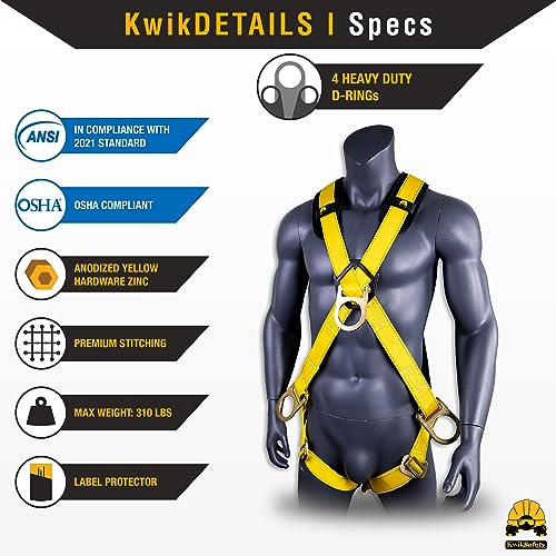 KwikSafety - Charlotte, NC - MONSOON Safety Harness [4 HEAVY DUTY D-RINGS] ANSI Tested OSHA Compliant Fall Protection Arrest Full Body Construction