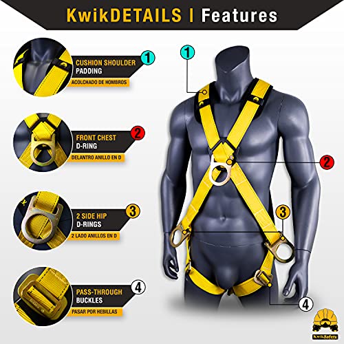 KwikSafety - Charlotte, NC - MONSOON Safety Harness [4 HEAVY DUTY D-RINGS] ANSI Tested OSHA Compliant Fall Protection Arrest Full Body Construction