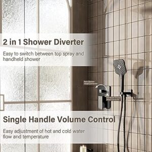 Gabrylly Shower System, 10 Inches Rain Shower Heads with Handheld Spray Combo, Wall Mounted Shower Faucets Sets Complete with Shower Valve Kit, Shower Head and Handle Set, Matte Black