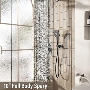 Gabrylly Shower System, 10 Inches Rain Shower Heads with Handheld Spray Combo, Wall Mounted Shower Faucets Sets Complete with Shower Valve Kit, Shower Head and Handle Set, Matte Black