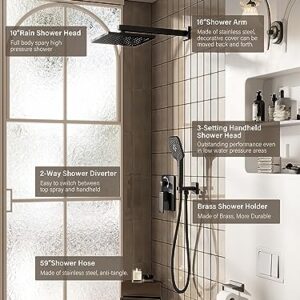 Gabrylly Shower System, 10 Inches Rain Shower Heads with Handheld Spray Combo, Wall Mounted Shower Faucets Sets Complete with Shower Valve Kit, Shower Head and Handle Set, Matte Black