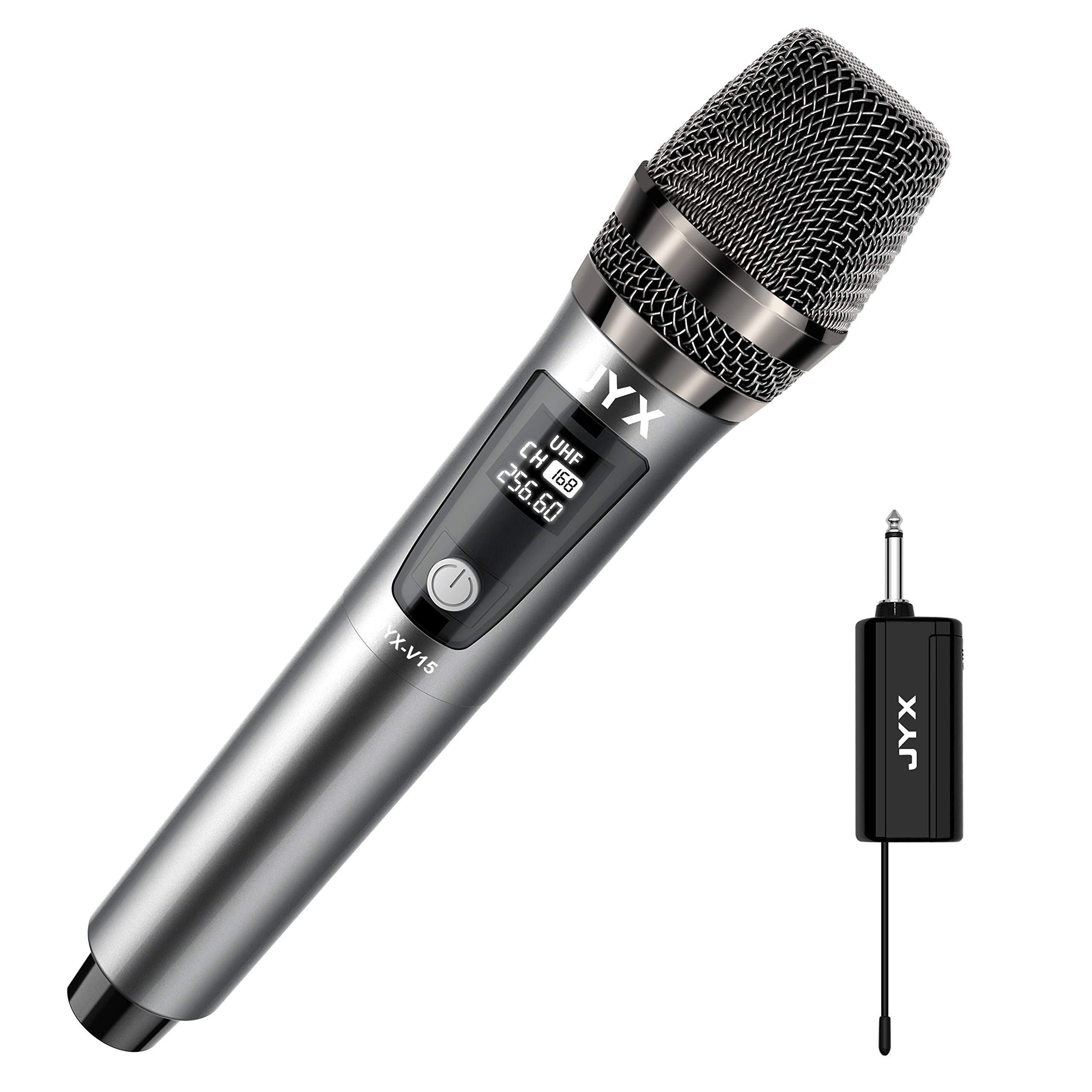 JYX Wireless Microphone, Dynamic Microphone for Karaoke with Receiver and Anti-Slip Ring, 80ft Transmission Distance, Rechargeable Mic System for Karaoke Night, Meeting, Compere, Party