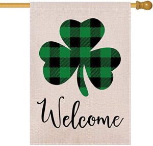 hugsvik st patricks day house flags, 28 x 40 double sided saint patrick's day welcome house flags, buffalo plaid shamrock st patrick’s day decorations irish decor for farmhouse garden yard porch