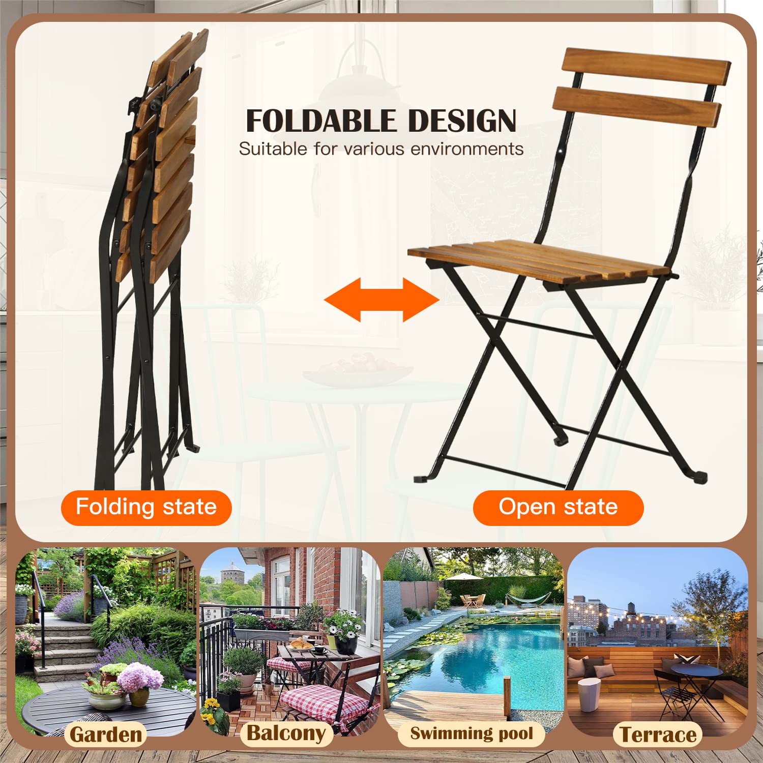 FDW Outdoor Furniture Set Small Patio Table and Folding Chairs for Lawn Balcony Backyard Yard Bistro Apartment Nature