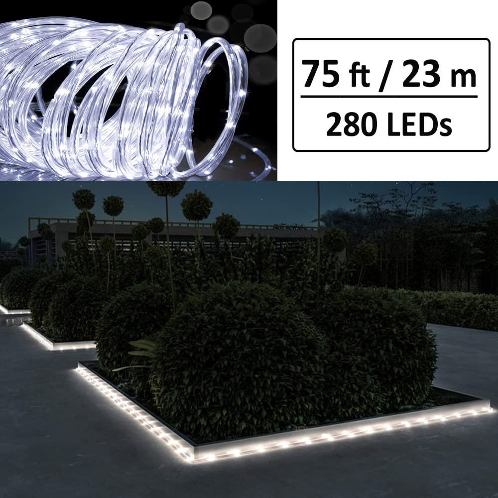 Solhice 75ft Rope Lights White Outdoor 280 LEDs with Remote Control, Waterproof Dimmable LED Tube Light with Timer for Deck, Patio, Wedding, Bedroom Indoor Decor (Not Connectable)