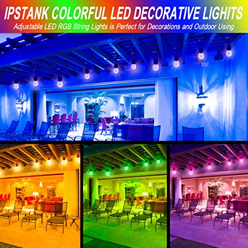 IPStank 96FT Outdoor Patio Lights Color Changing, RGB LED String Lights with 32 E26 Shatterproof Edison Bulbs, Dimmable Patio String Lights for Backyard Garden, 2 Remote Controllers