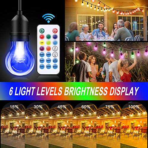 IPStank 96FT Outdoor Patio Lights Color Changing, RGB LED String Lights with 32 E26 Shatterproof Edison Bulbs, Dimmable Patio String Lights for Backyard Garden, 2 Remote Controllers