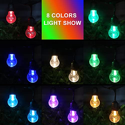 IPStank 96FT Outdoor Patio Lights Color Changing, RGB LED String Lights with 32 E26 Shatterproof Edison Bulbs, Dimmable Patio String Lights for Backyard Garden, 2 Remote Controllers