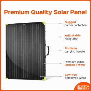 RICH SOLAR 200W Monocrystalline Portable Solar Panel Foldable Suitcase Solar Panel Built-in Kickstand