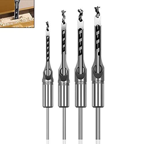 Baorder 4Pcs Woodworking Square Hole Drill Bits Set Mortising Chisel Drill Bits for Woodworking (6.4 mm / 8 mm / 9.5 mm / 12.7 mm)…