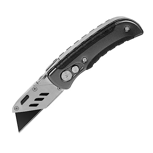 Folding Utility Knife/Carpet Knife/Box Cutter Stainless Steel + 5 Extra Replaceable SK5 Anti-rust Blades+ Nylon Pouch