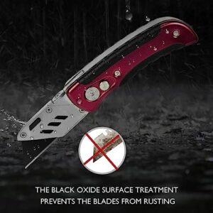 Folding Utility Knife/Carpet Knife/Box Cutter Stainless Steel + 5 Extra Replaceable SK5 Anti-rust Blades+ Nylon Pouch