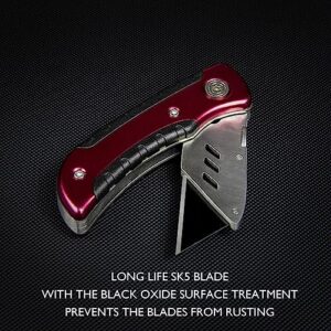 Folding Utility Knife/Carpet Knife/Box Cutter Stainless Steel + 5 Extra Replaceable SK5 Anti-rust Blades+ Nylon Pouch