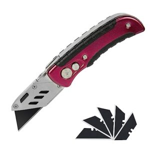 Folding Utility Knife/Carpet Knife/Box Cutter Stainless Steel + 5 Extra Replaceable SK5 Anti-rust Blades+ Nylon Pouch