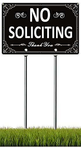 KooMate No Soliciting Sign for House - All Metal Construction - No Soliciting Yard Sign with Stake - 12" x 8", 15.7" Long Metal Stakes Included