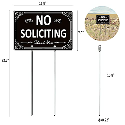 KooMate No Soliciting Sign for House - All Metal Construction - No Soliciting Yard Sign with Stake - 12" x 8", 15.7" Long Metal Stakes Included