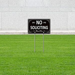 KooMate No Soliciting Sign for House - All Metal Construction - No Soliciting Yard Sign with Stake - 12" x 8", 15.7" Long Metal Stakes Included