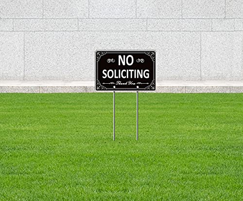 KooMate No Soliciting Sign for House - All Metal Construction - No Soliciting Yard Sign with Stake - 12" x 8", 15.7" Long Metal Stakes Included